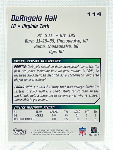 2004 Topps Draft Picks & Prospects - DeAngelo Hall #114 Chrome Gold ...