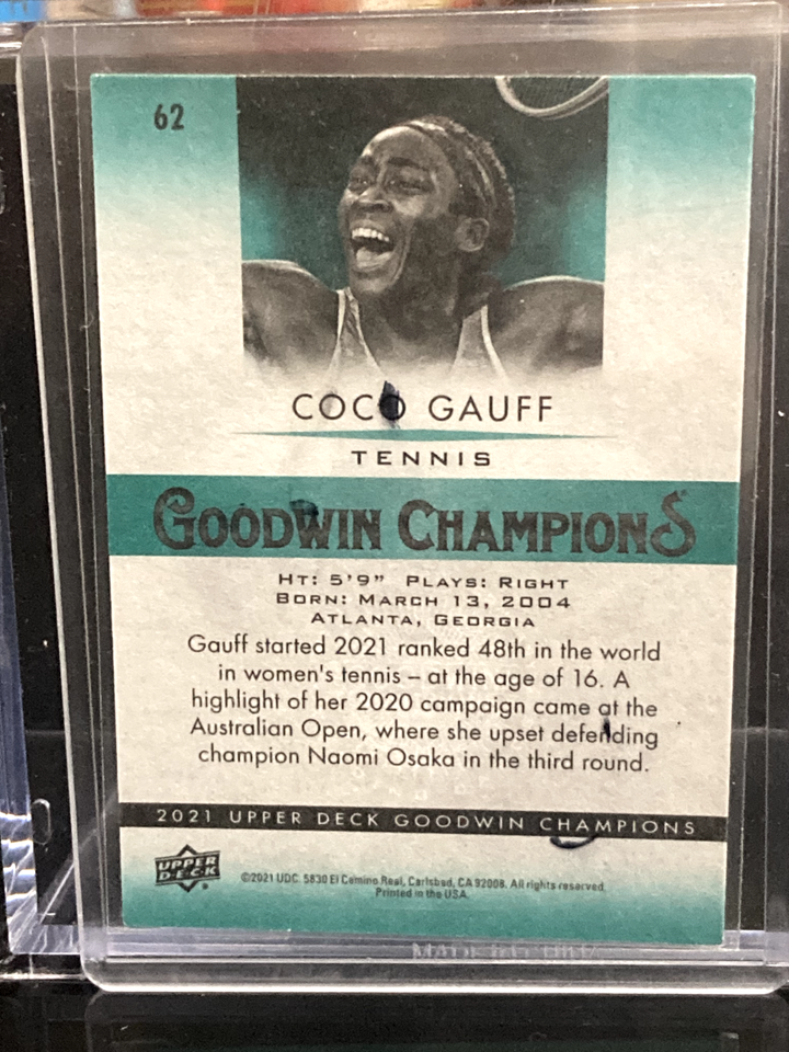 2021 Goodwin Champions COCO GAUFF #62 Horizontal Rookie Card U.S. Open ...