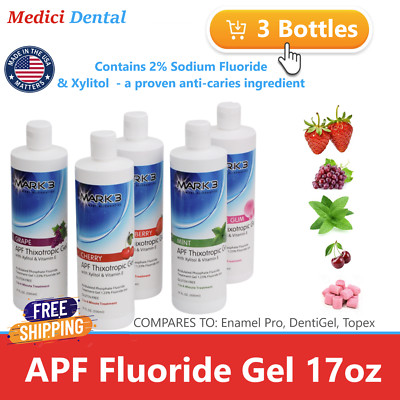 3Pk Dental APF Fluoride Gel 17oz with Vitamin E, 6 Flavors, Made in USA ...