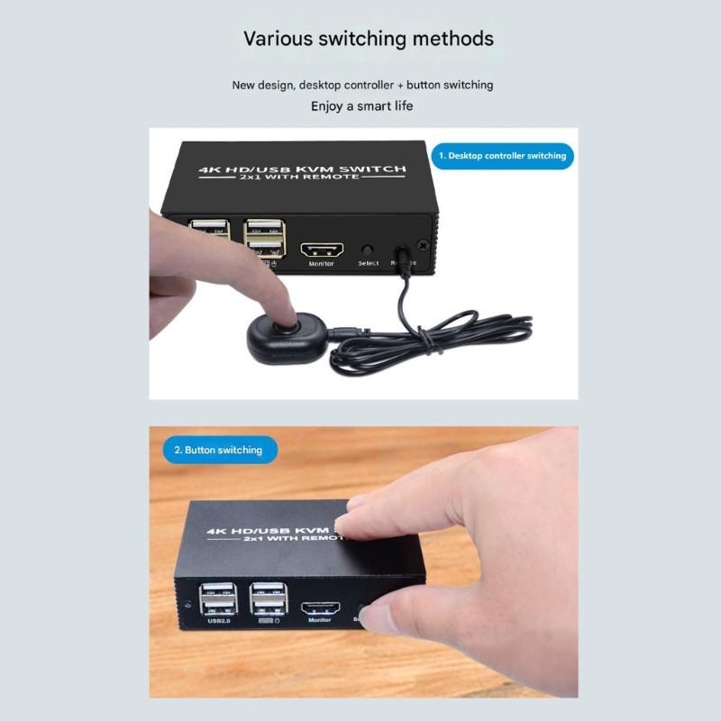 USB KVM Switcher Housing Monitors Keyboards and Mouse to Control 2 PC ...