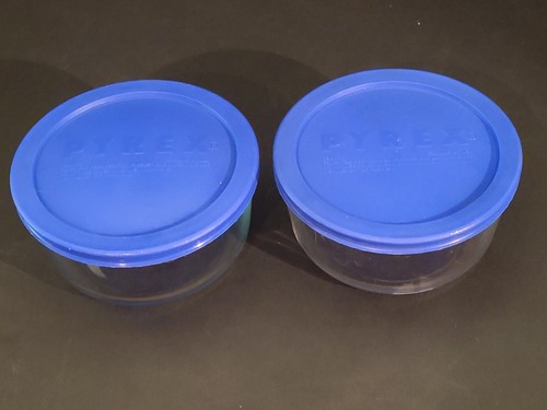 (LOT OF 2) Pyrex 7201 4-Cup Glass Food Storage Bowl w/ 7201-PC Marine ...