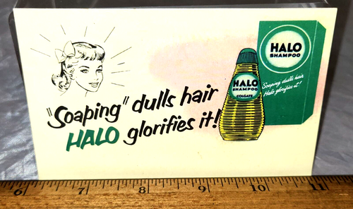 VINTAGE 1950's Halo Shampoo Advertising Card Full Color 3" by 5 ...