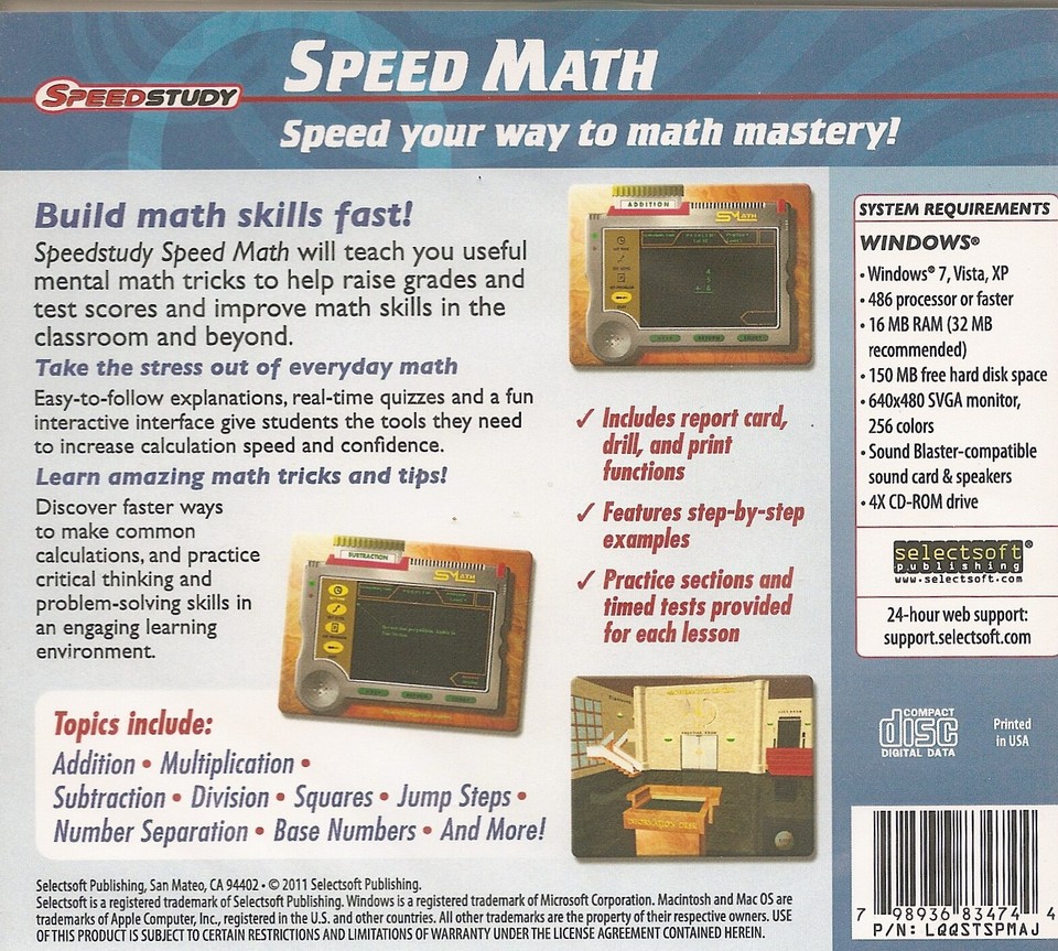 Speed Study Speed Math * PC Windows 10 / 8 / 7 / Vista XP * Brand New ...