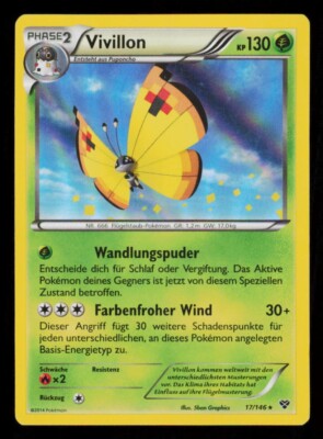 Pokemon Card Vivillon German Continental Pattern 17/146 XY Rare Holo LP ...