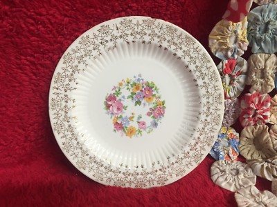 Vintage China Desser Plate Multicolor Pastel Floral Filigree Gold ...