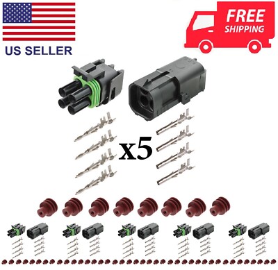 Delphi Weather Pack 4 Pin Sealed Connector Kit 14-16 AWG 5 Complete ...