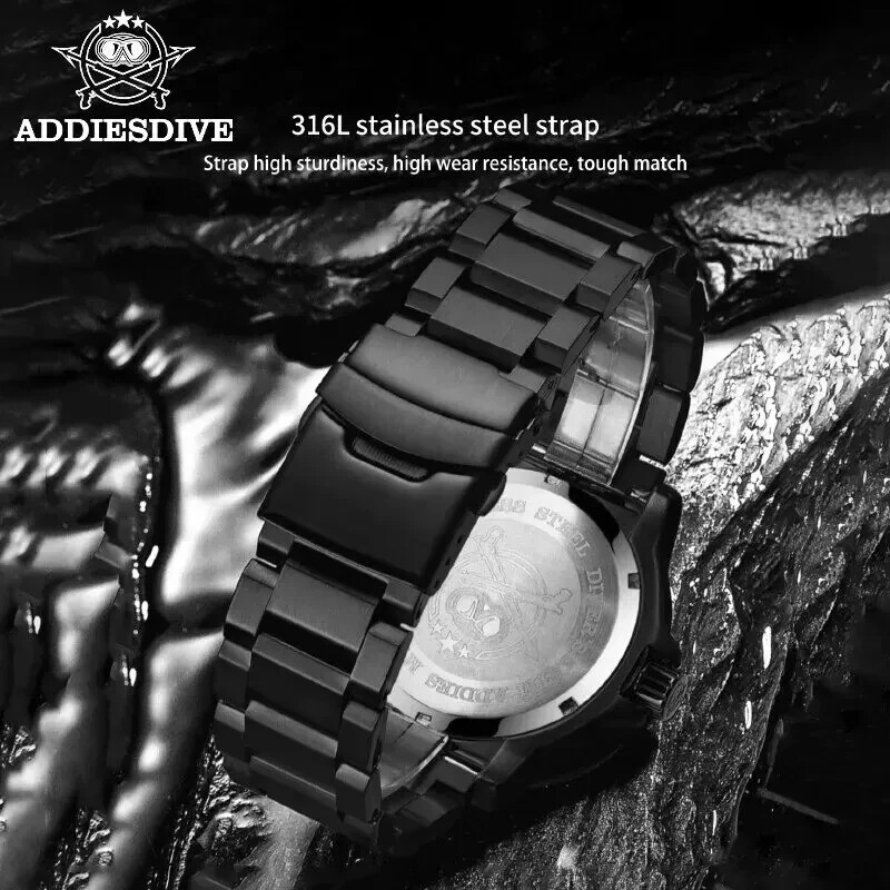 40MM ADDIESDIVE Military Quartz Watch Dive Men Steel 50M Waterproof ...