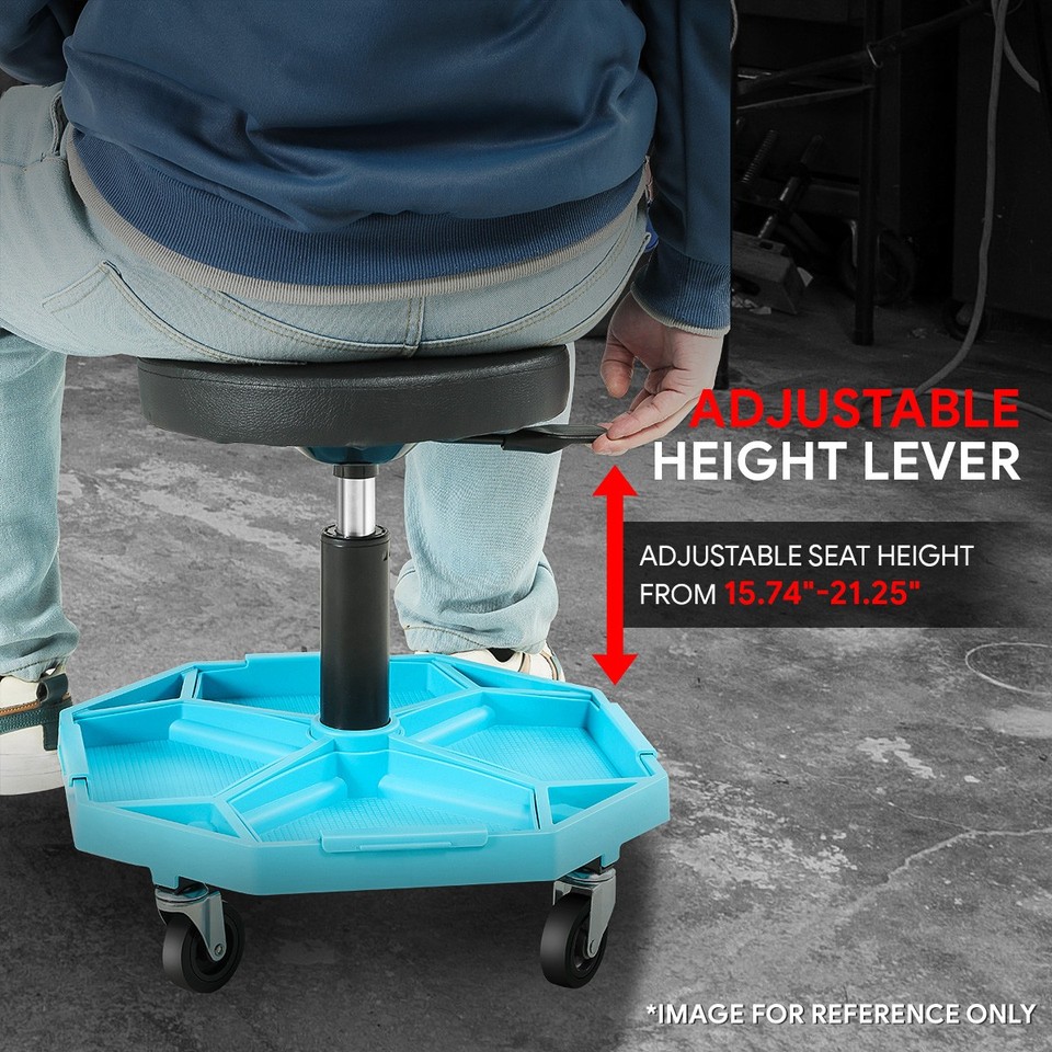 300lbs Adjustable Height Mechanics Rolling Seat Creeper Garage Stool ...