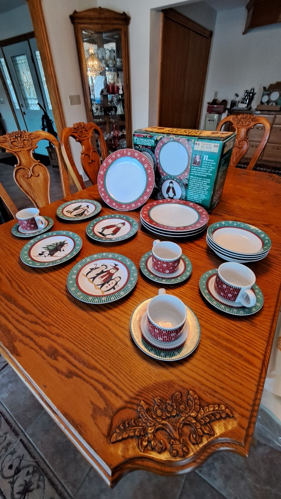 Debbie Mumm Christmas Penguins 20 Piece Dinnerware Set Sakura In Box ...