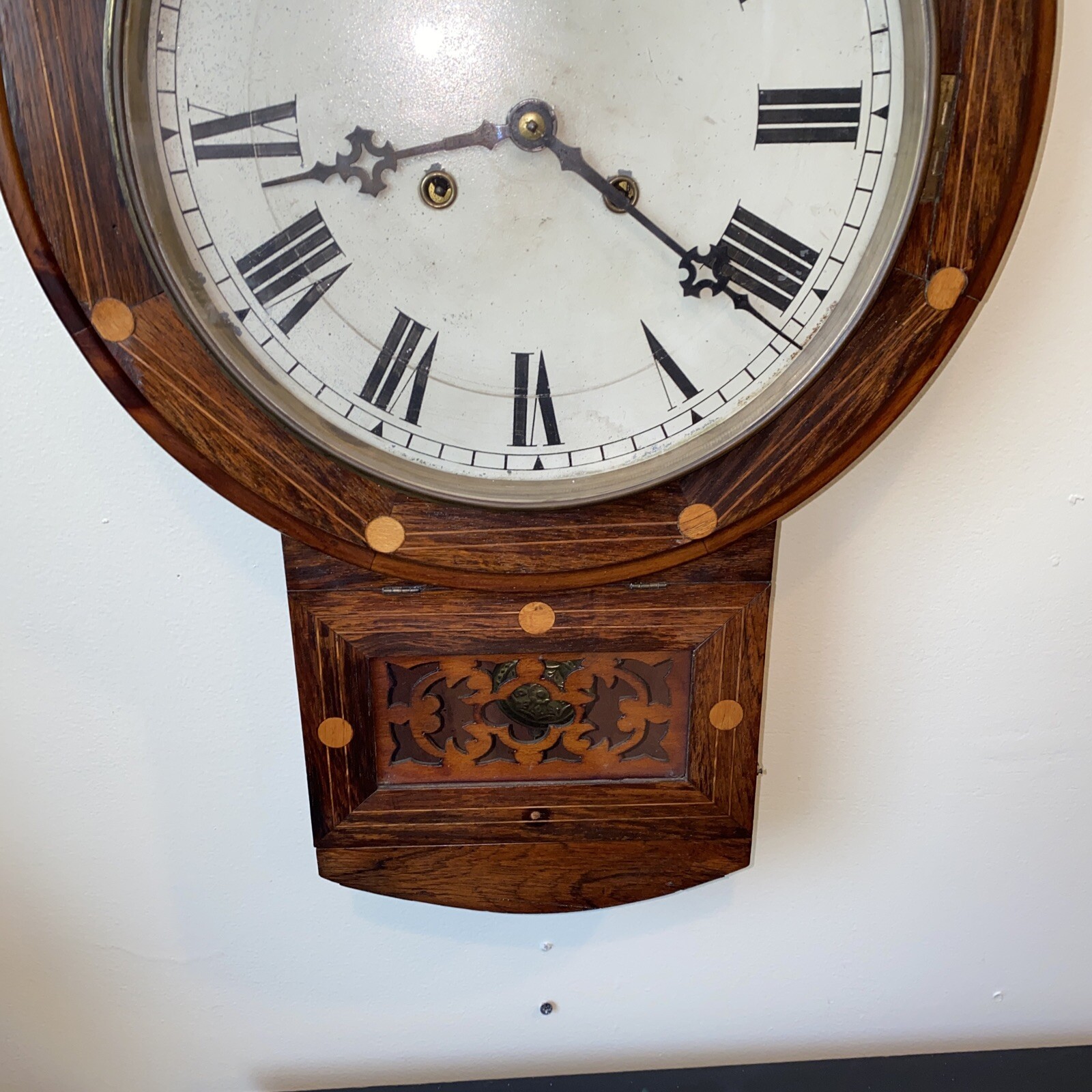 Antique American Waterbury Wall Clock With Inlay #10 Works Great | eBay