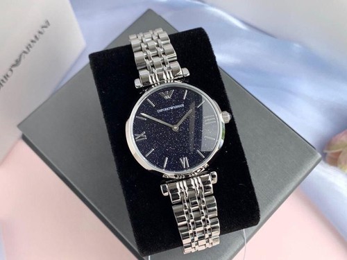 NEW GENUINE EMPORIO ARMANI AR11091 SILVER DARK BLUE DIAL CRYSTALS ...