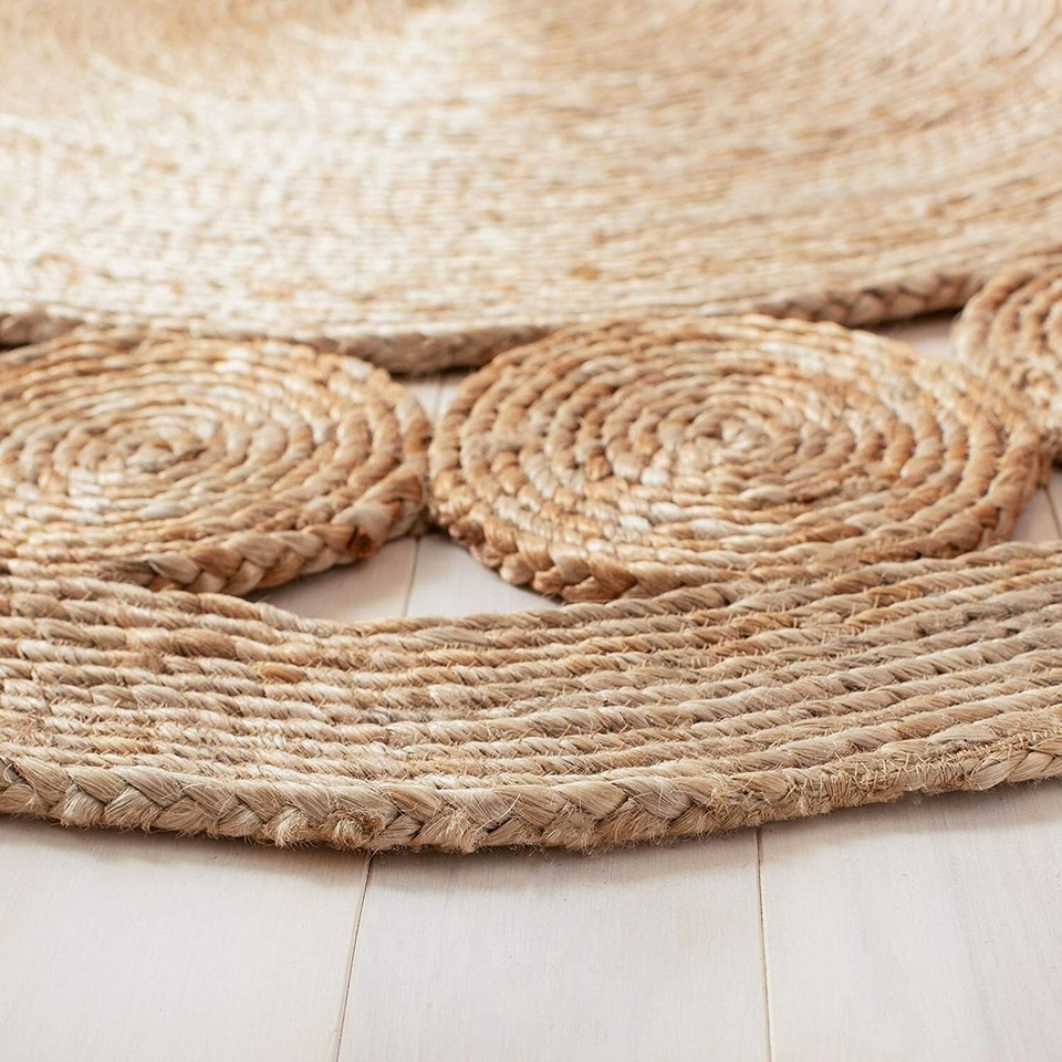Jute Rug Round Beige Circle Design Farmhouse Area Rug Rustic Look Rug ...