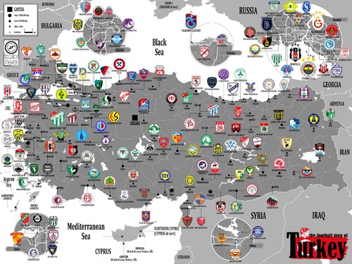 TURKEY Football Clubs Map. Poster. Cartography. (50 x 70 cm). | eBay