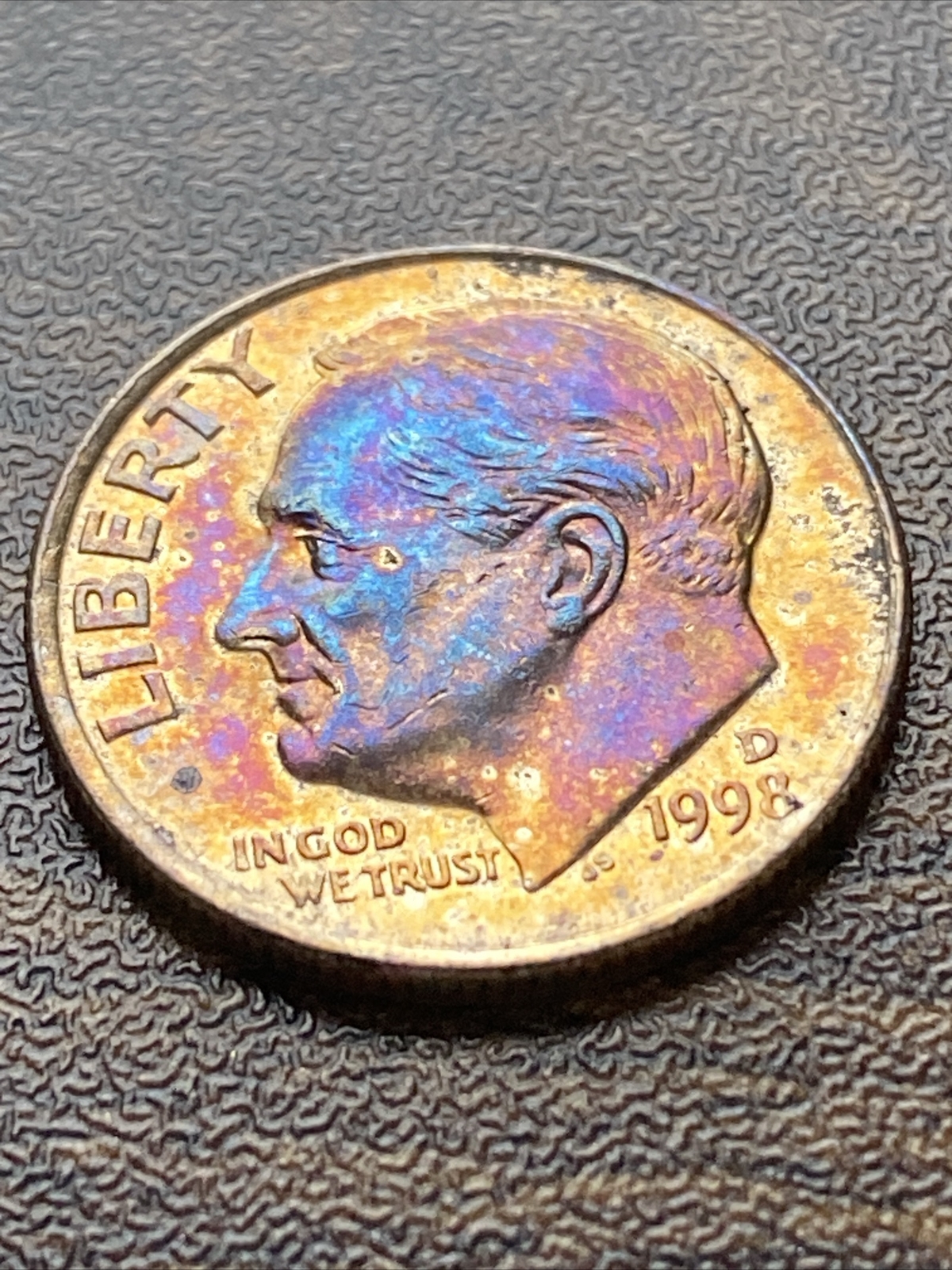 1998 D Roosevelt Dime Actual Coin Unique One-of-a-kind Colorful Tone ...