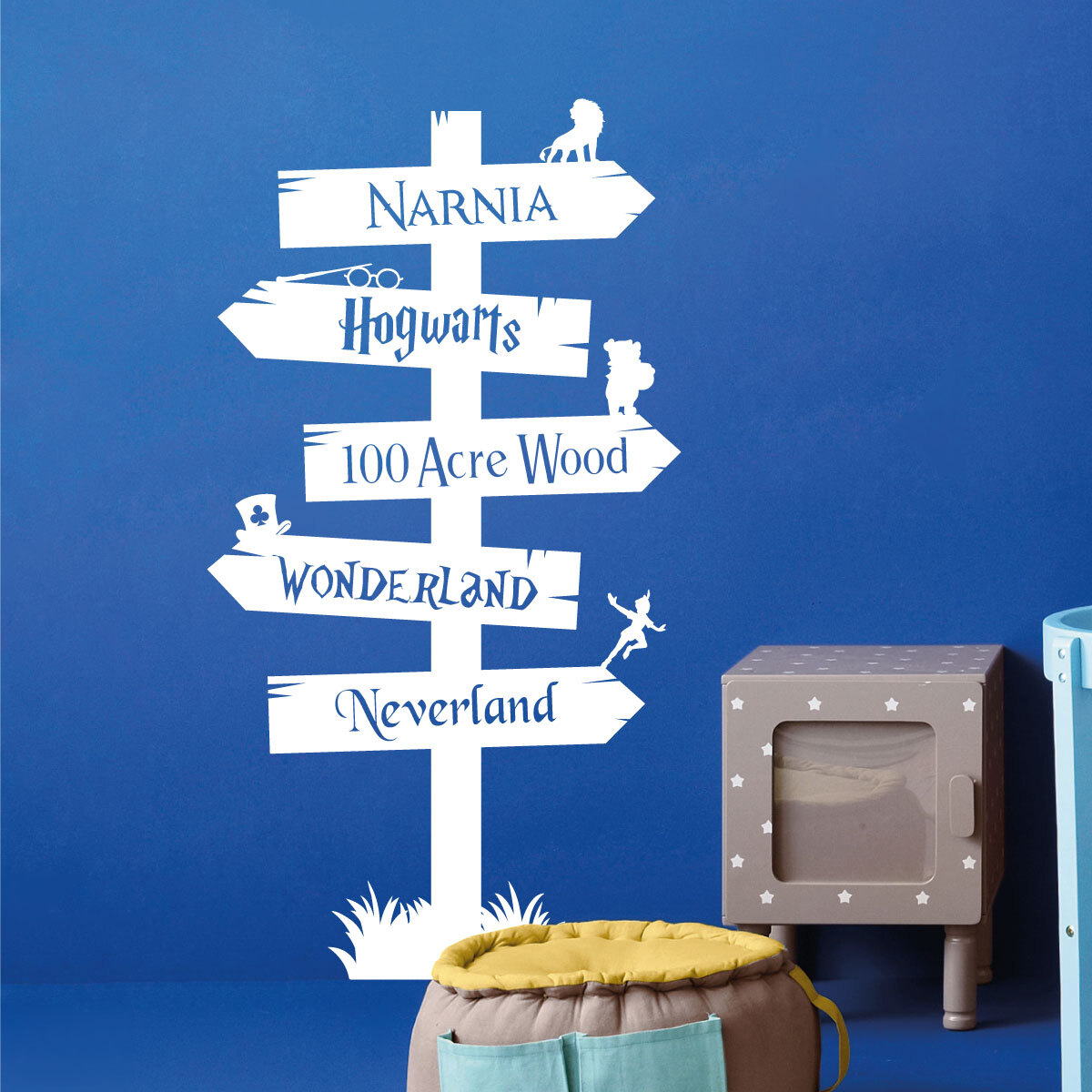 Storybook Signpost Children Wall Sticker - Narnia, Hogwarts, Neverland ...