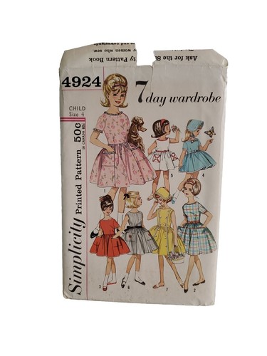 Vintage 60s Simplicity 4924 Girls 4 DRESS & BONNET 7 Day Wardrobe ...