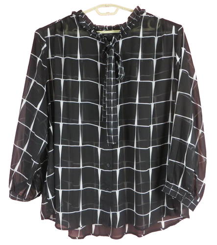 TB09663- NEW WHO WHAT WEAR Women See Thru Polyester Blouse Black White ...