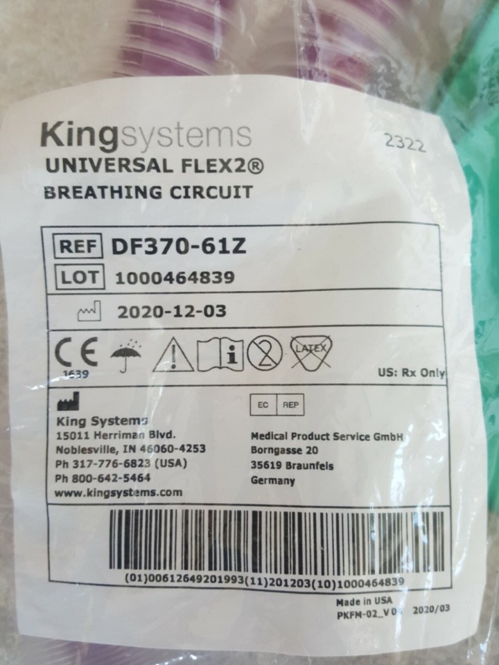 King Systems Universal Flex2 Breathing Circuit REF DF370-61Z (15 Piece ...