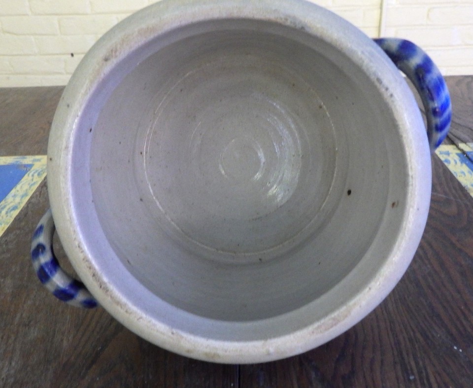 Antique 1800s Salt Glazed Grey Stoneware Cobalt Crock 2 Handles -Marked ...