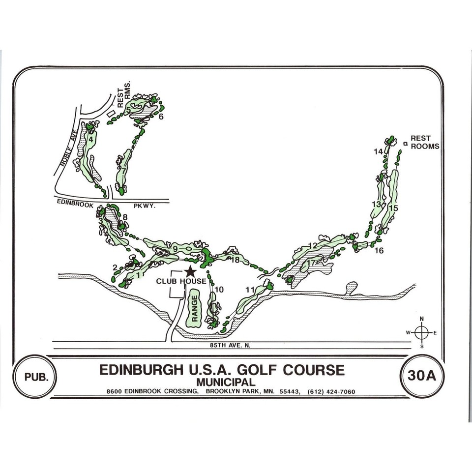 Edinburgh U. S. A. Golf Course Brooklyn Park MN 1989 Golf Course Map ...