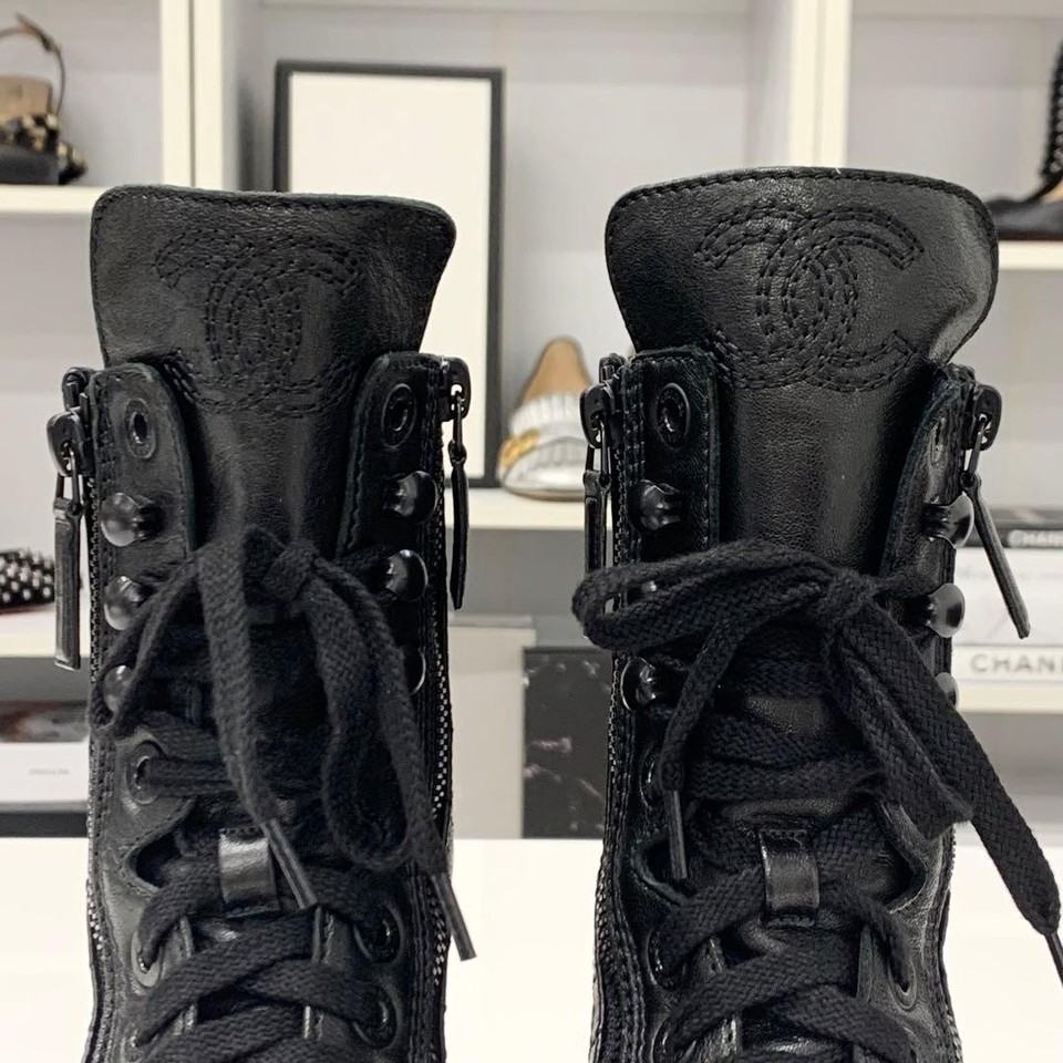 CHANEL Matelasse Leather Logo Short Boots Shoes Women Size 36 COCO MARK ...