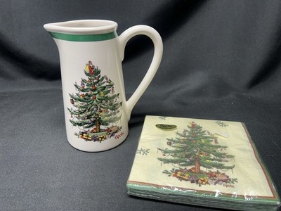 Spode Christmas Tree 24 oz Jug Handled Pitcher Teleflora Vase w/Napkins ...