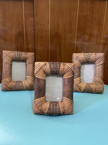 Vintage Bamboo Cane, Wood, Wicker Mini Picture Frames Lot of 3 | eBay