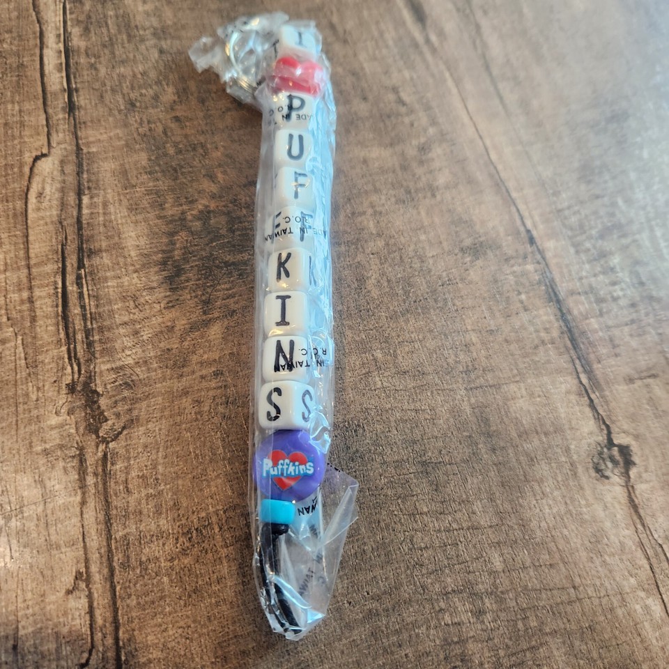 VTG Puffkins Toy Bead Keychain "I Heart Puffkins" Plush Promo Swibco ...