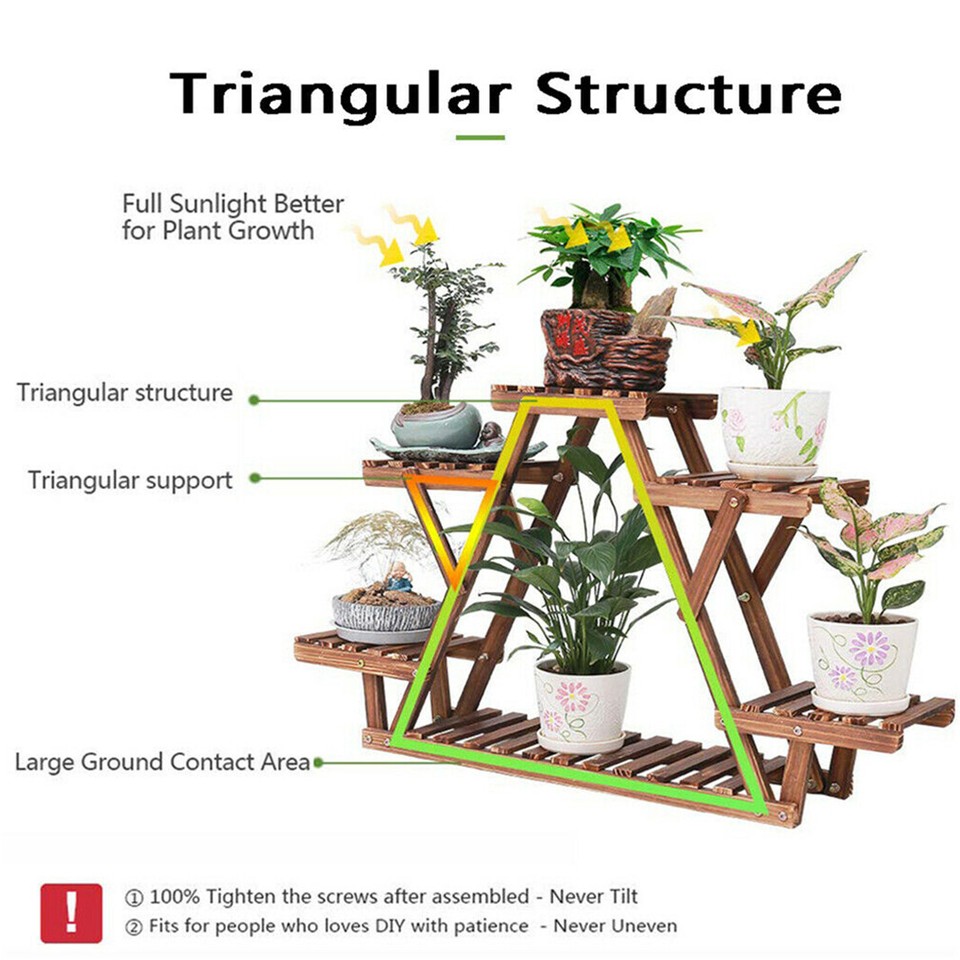 Heavy Duty Triangle Wood Plant Flower Succulent Pots Stand Display ...