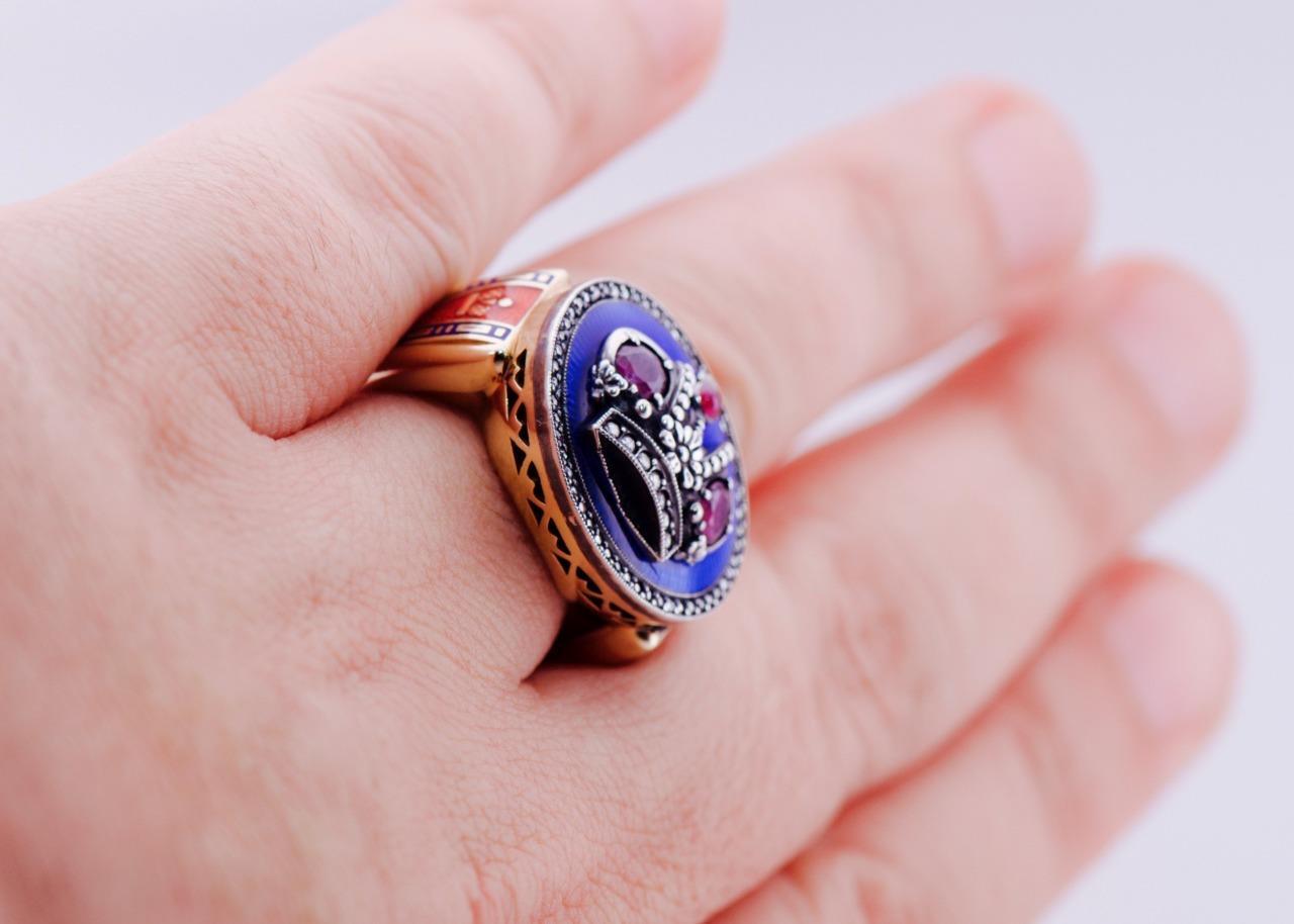 Antique Royal Presentation Mens Ring 14k Gold Diamond… - Gem