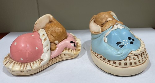 2 Pendelfin Bunny England Figures Bed Sleeping Theme Poppet and ...