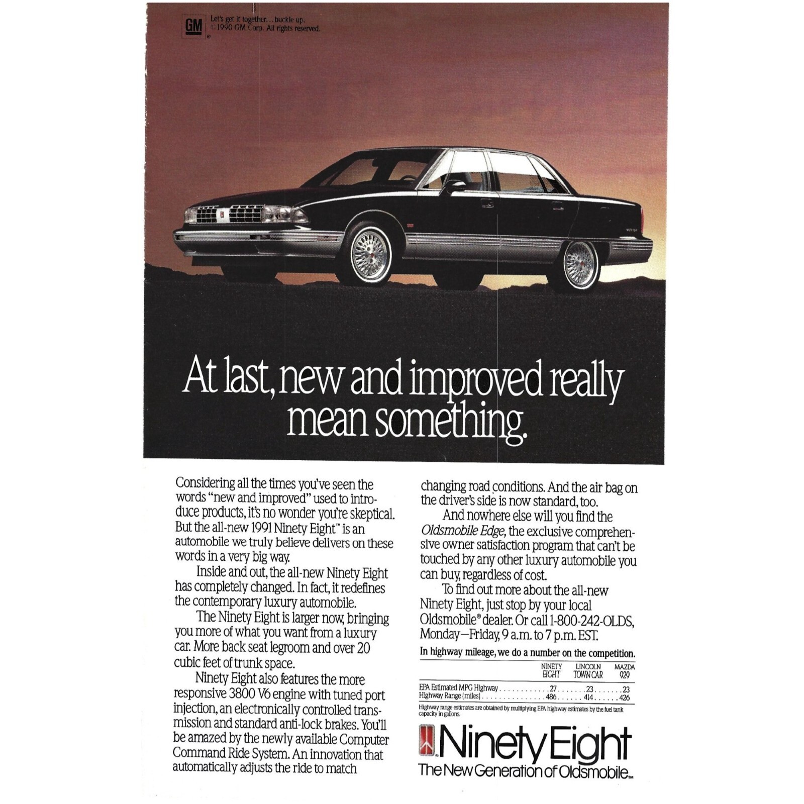 Next Generation of Oldsmobile Ninety Eight Car Auto 1990s Vintage Print ...