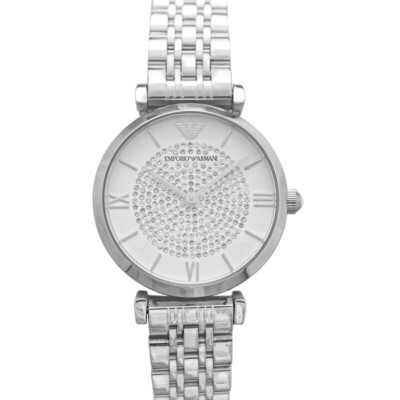 Emporio Armani Women's Two-Hand Silver Watch with Pavé Stones AR1925 | eBay
