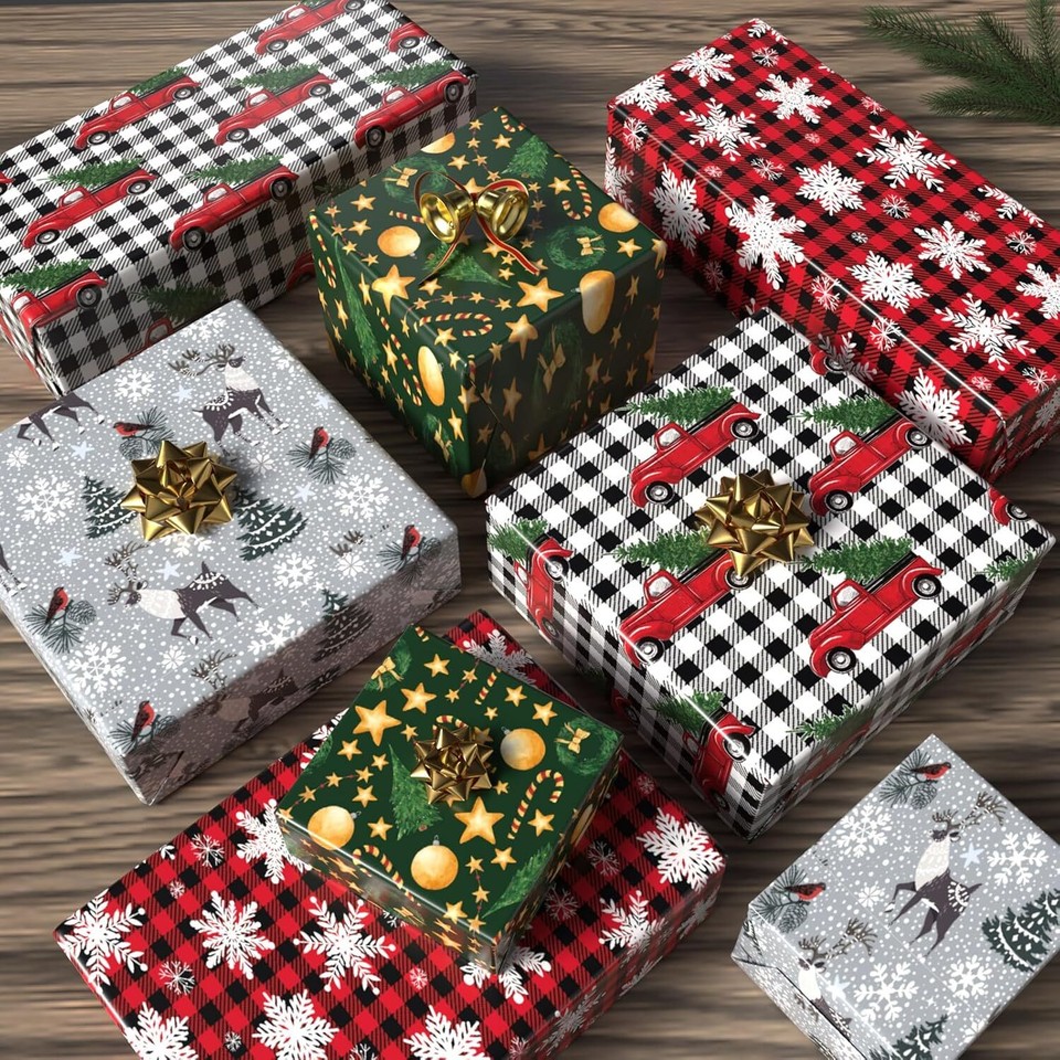 6 Jumbo Christmas Gift Wrapping Paper Roll Xmas Wrap For Holiday | eBay