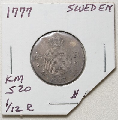 1777 Sweden 1/12 Riksdaler 8 Ore Silvermynt KIng Gustav III Coin | eBay
