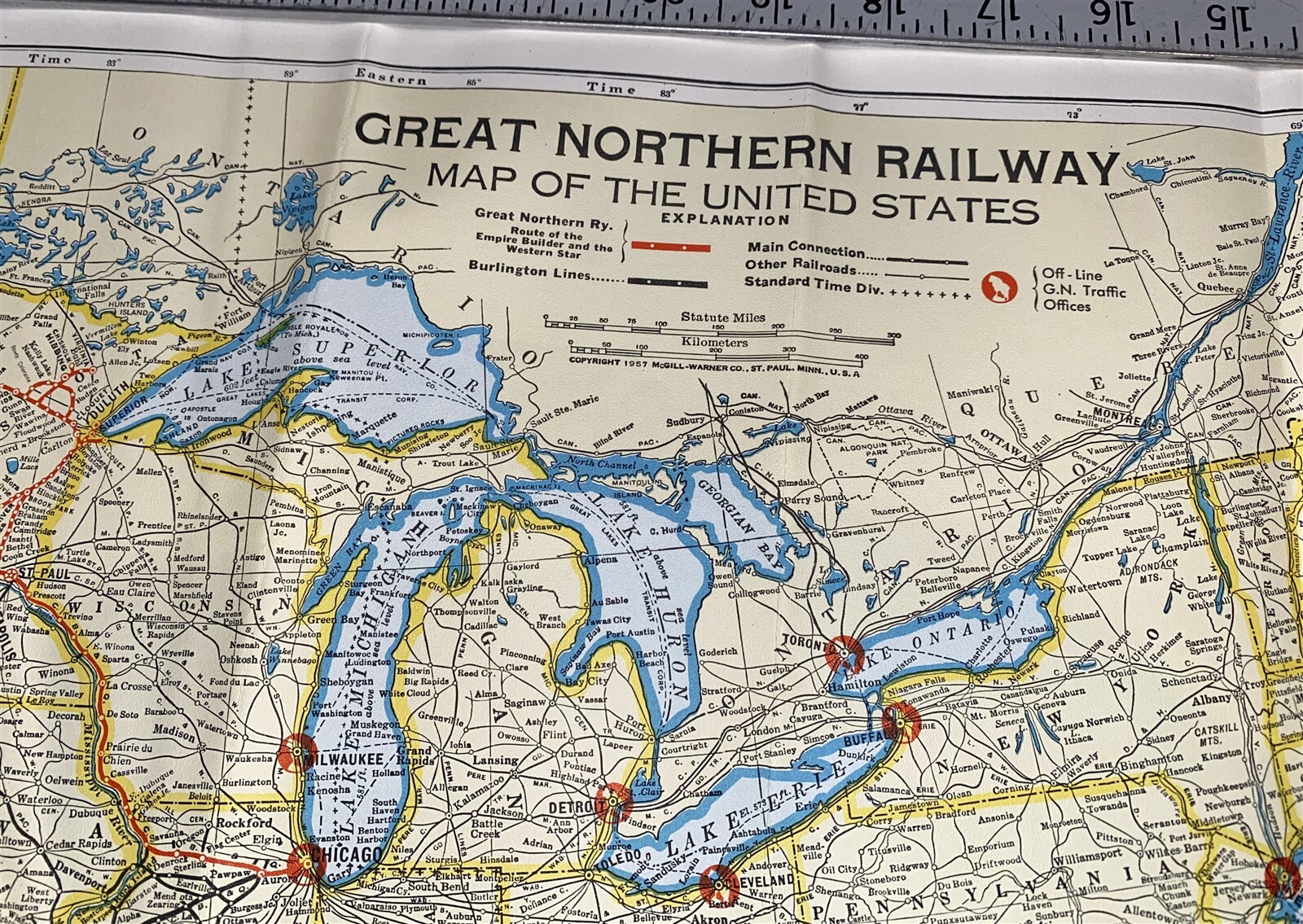 1957 Great Northern Railroad Empire Builder Map of the United States ...