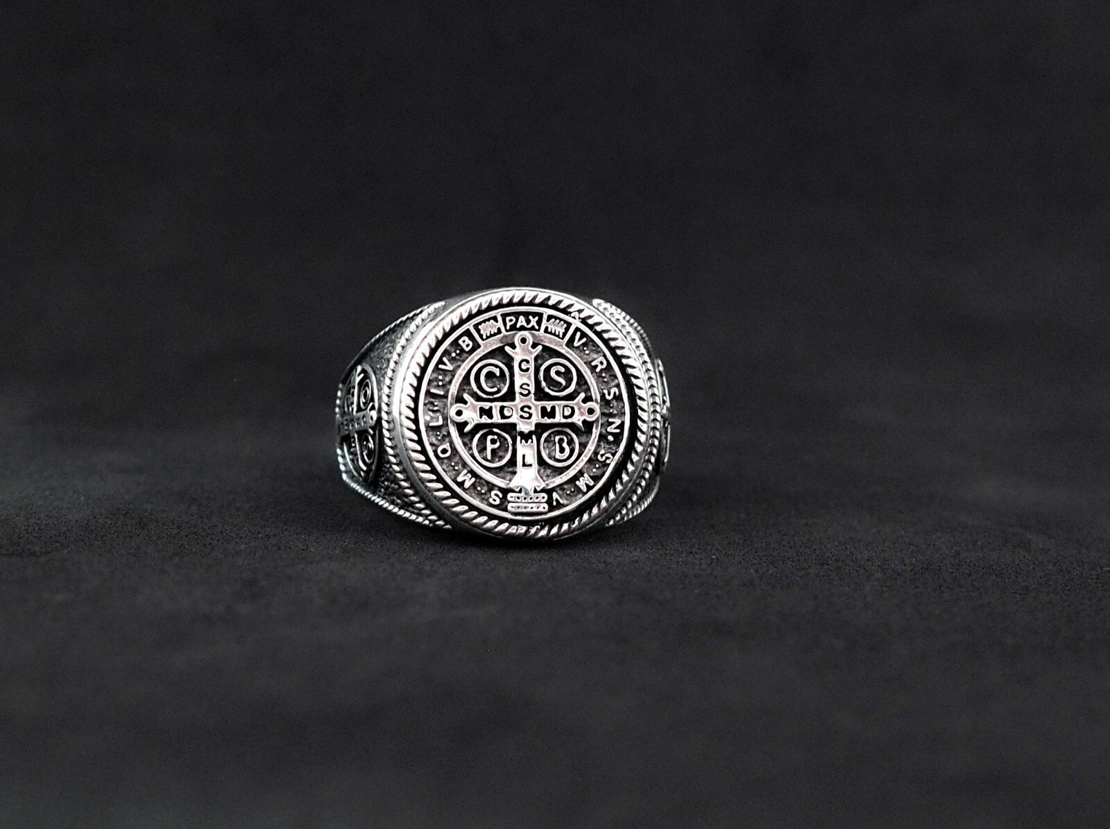 Men St Benedict Exorcism Demon Protection Ghost Hunter Ring 925 ...