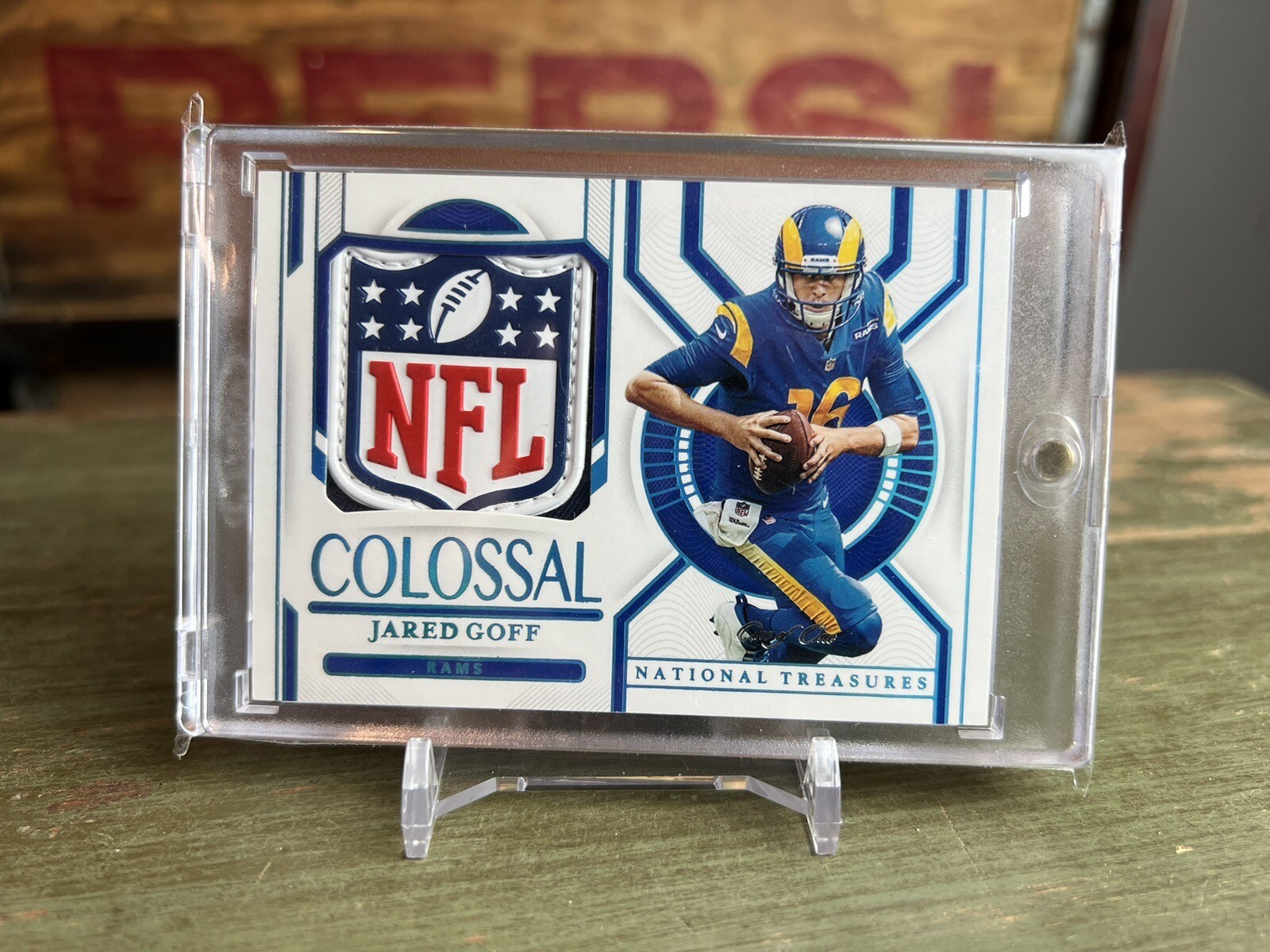 2020 National Treasures Jared Goff 1/1 Colossal Jumbo NFL Shield Patch ...