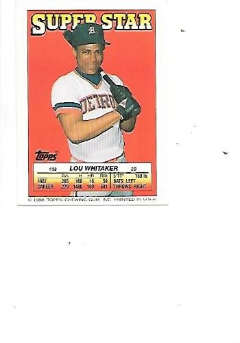 Lou Whitaker /Mike Schmidt Topps 1988 Super Star MLB Sticker #38 w/Card ...