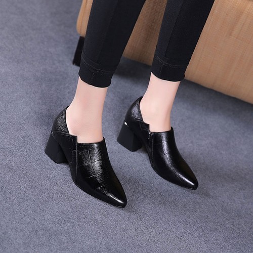 Fashion Women Side Zip Party Shoes Pumps Square Heel Pointed Toe High ...