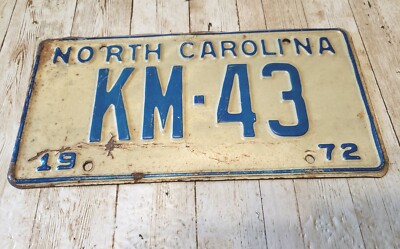 North Carolina License Plate, 1972 NC Tag KM-43 72 Low number | eBay