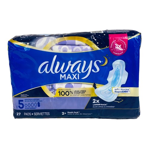 ALWAYS Maxi Size 5 Extra Heavy Overnight Pads With Wings Unscented, 27 Count 37000889304| eBay