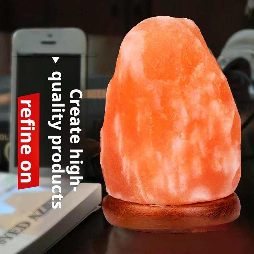 Himalayan Salt Lamp with Wooden Base Dimmer Crystal Rock Night Light ...