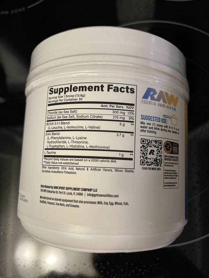 Raw nutrition EAA plus blueberry lemonade supplement pre-workout sold ...