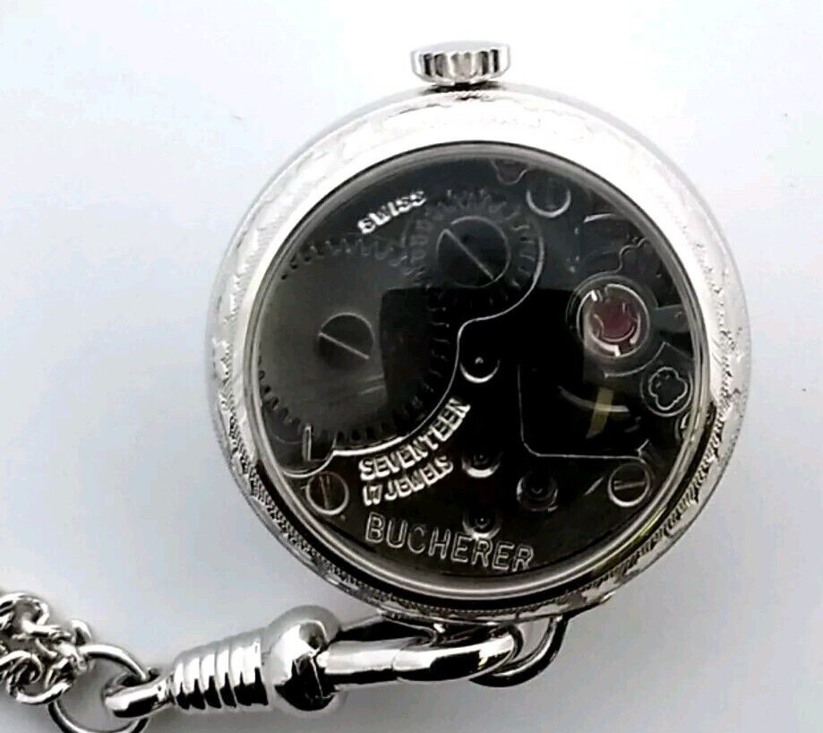 Bucherer Vintage Silver 17 Jewels Skeleton Bubble Watch with Chain | eBay