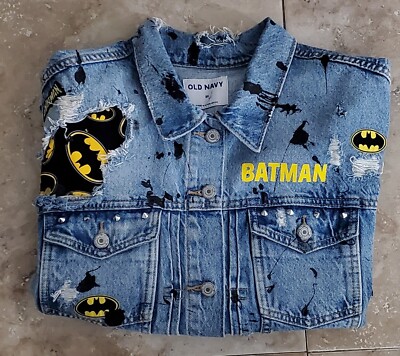 HAND CRAFTED BATMAN DENIM JACKET DESTROYED PATCHES SIMILAR TO FURST OF ...