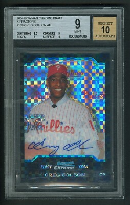 2004 Bowman Chrome Greg Golson BGS 9 X-Fractor Auto RC BDP169 Phillies ...