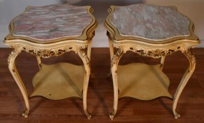 1920s Antique French Louis XV hand painted marble top side tables / end ...