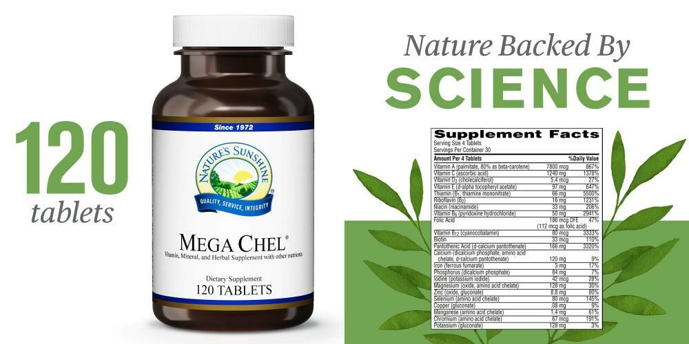Nature's Sunshine Mega-Chel, 120 Tablets | Complete Vitamin with 2 ...