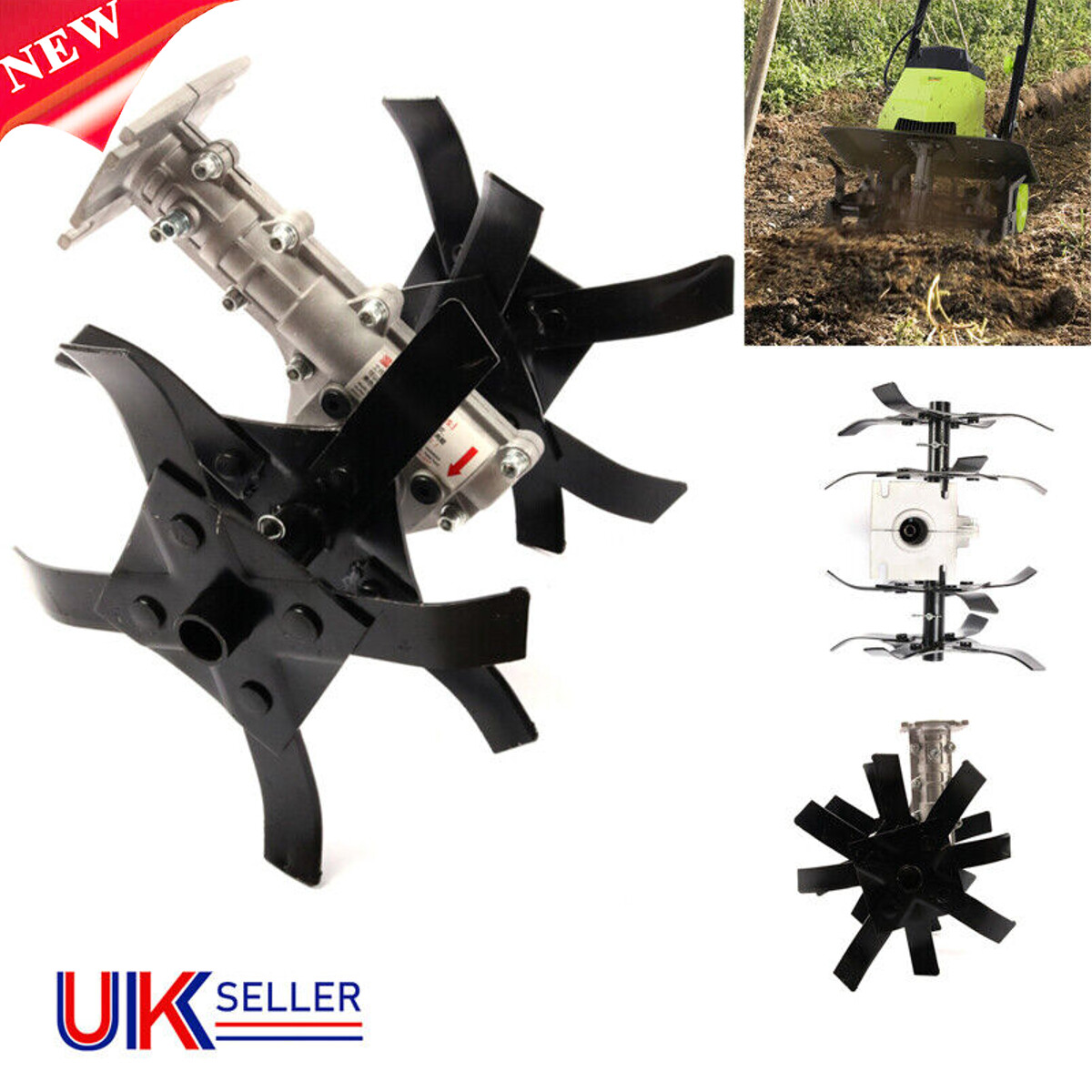 Rotavator Cultivator Tiller Attachment 4 Blade 26mm 9 Spline Shaft ...